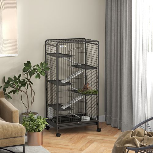 Cage Pour Petits Animaux Roulante Nombreux Accessoires Métal Pp Noir ...