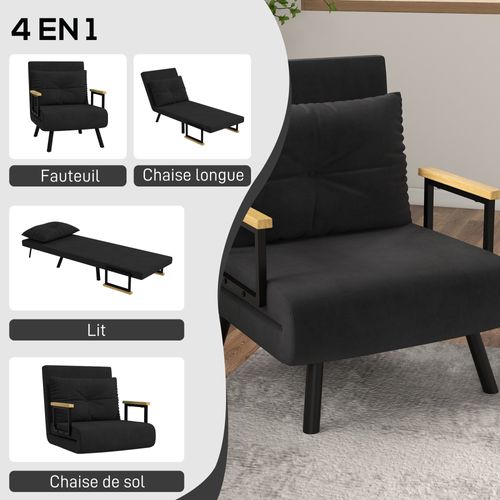 Fauteuil Convertible 3 En 1 Chauffeuse Lit Dossier Réglable Velours ...