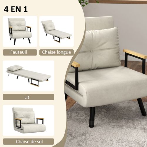 Fauteuil Convertible 3 En 1 Chauffeuse Lit Dossier Réglable Velours ...