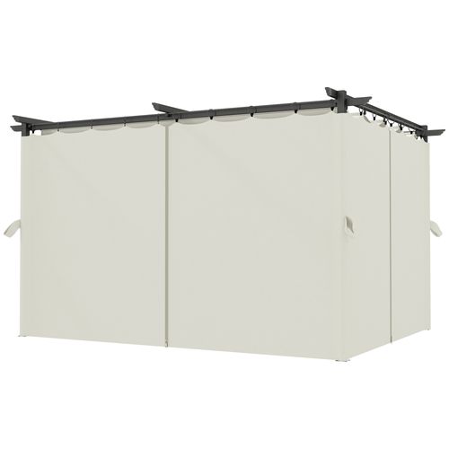 Pergola 3 X 4 M Toile Toit Rétractable 4 Rideaux Ajustables Métal Noir ...