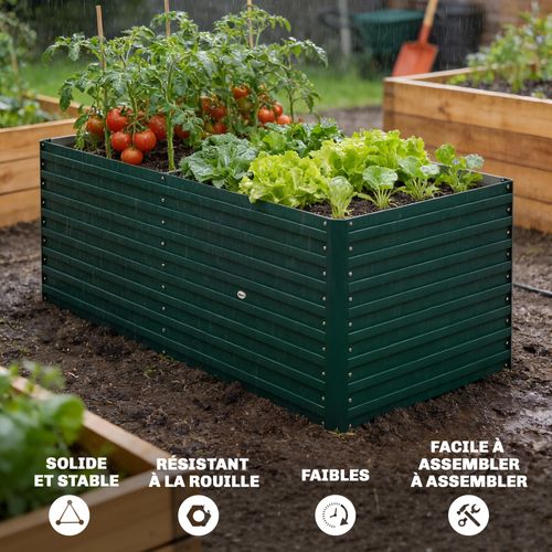 Carré Potager Jardinière 160l X 80l X 60h Cm Tôle D'acier Ondulée - Pot ...
