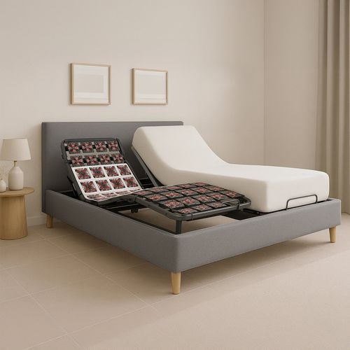 Pack Lit Électrique Matelas 140x190 Cm - Gris Clair - Sommier ...