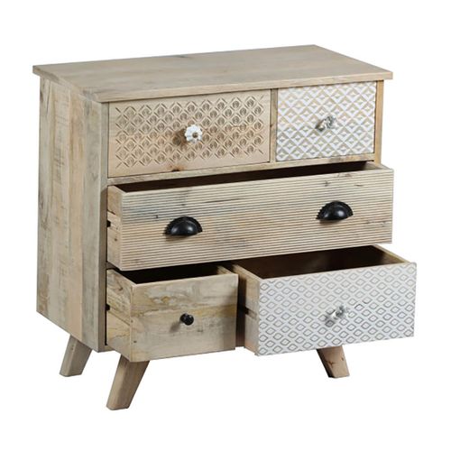 Tromso - Commode 5 Tiroirs En Manguier Massif Clair - Commode ...