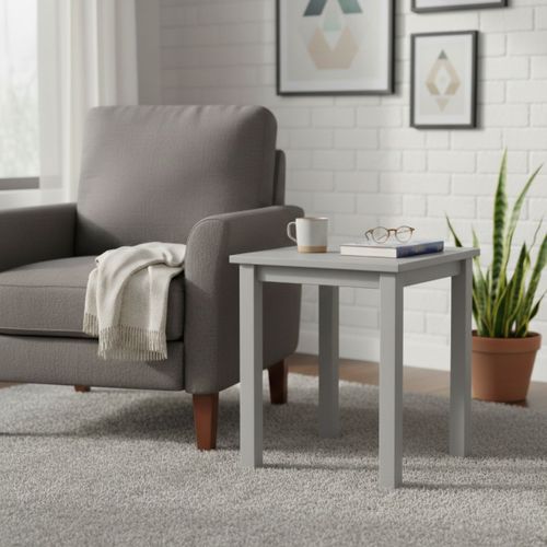 Flix - Table D'appoint Carrée Bois Massif Vernis Gris - Bout de canapé BUT