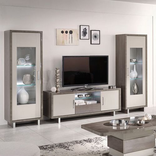 Auxane - Vitrine 1 Porte Réversible Gris Metallisé Et Gris Mat Avec ...
