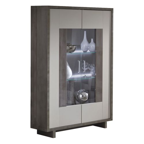 Auxane - Pack Séjour Table Allongeable + Vitrine 2 Portes LED Gris ...