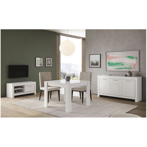 Denae - Table De Repas Carrée 100cm Laquée Blanc Brillant - Table BUT