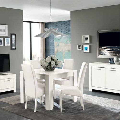 Denae - Table De Repas Carrée 100cm Laquée Blanc Brillant - Table BUT