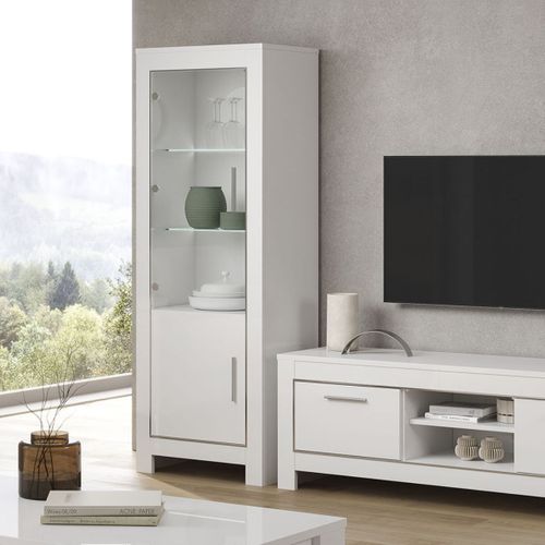 Denae - Vitrine Gauche Laquée Blanc Brillant Avec Eclairage LED ...