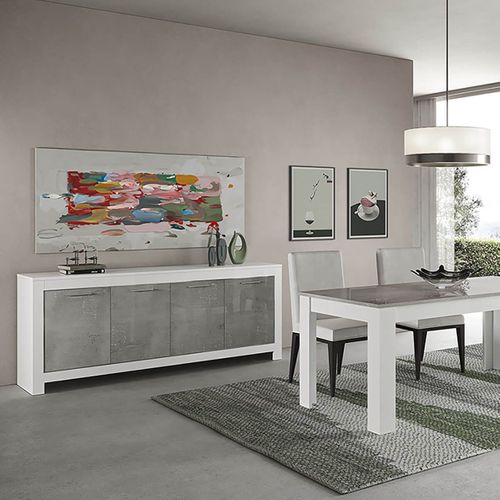 Denae - Ensemble Séjour Blanc Et Gris Marbré Table 160cm + Buffet 4 ...