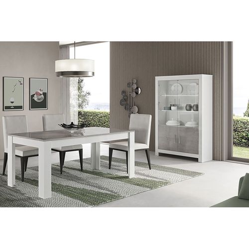 Denae - Ensemble Séjour Blanc Et Gris Marbré Table 160cm + Vitrine 4 ...
