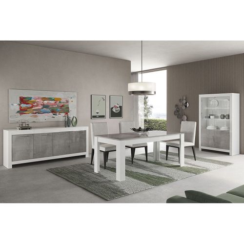 Denae - Ensemble Séjour Complet Blanc Et Gris Marbré Table 160cm ...