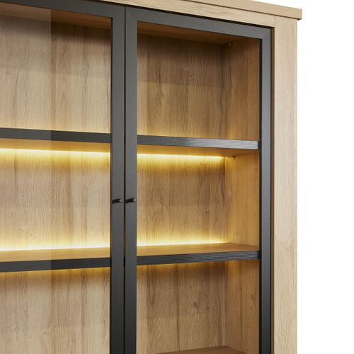 Lorenzo - Argentier 4 Portes Avec LEDs Aspect Bois Chêne Clair Finition ...