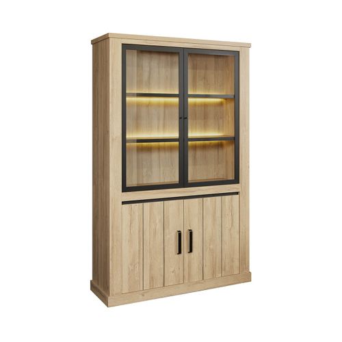 Lorenzo - Argentier 4 Portes Avec LEDs Aspect Bois Chêne Clair Finition ...
