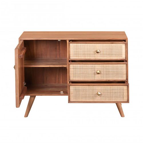 Meuble De Rangement 1 Porte 3 Tiroirs En Acacia Finition Teinté Teck ...