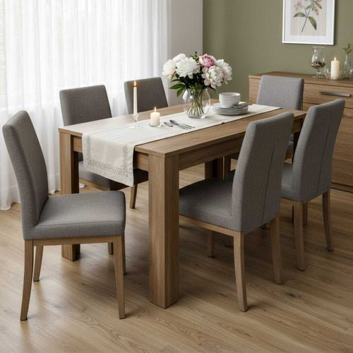 Table Repas Extensible Plateau Et Pieds Aspect Chêne Mercure - Mercure ...