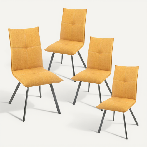 Bispo - Lot De 4 Chaises Tissu Texturé Coloris Jaune Moutarde - Chaise ...