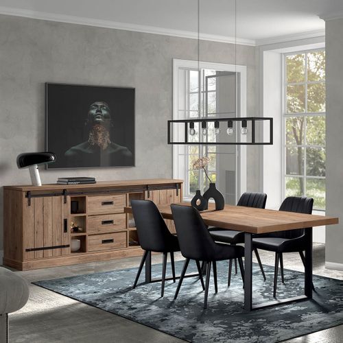 Ensemble Industriel Buffet + Table 200cm Piètement U - Cedra - Salle à ...