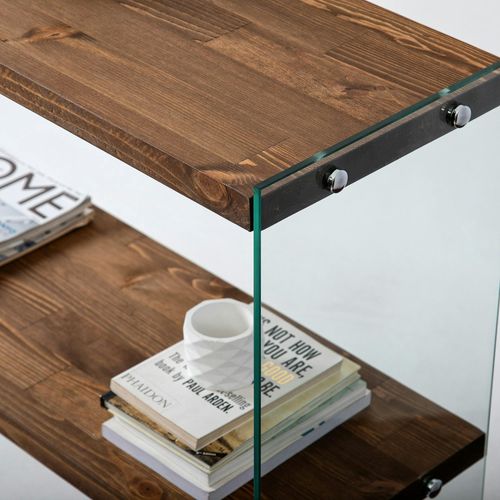 Console D'entrée Minimaliste Bois Brun Et Verre Lhasa - Table console BUT