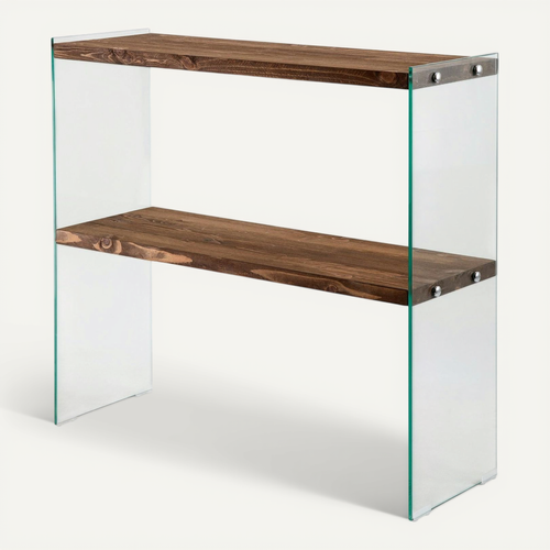 Console D'entrée Minimaliste Bois Brun Et Verre Lhasa - Table console BUT