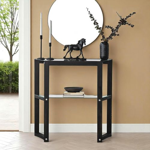 Console En Verre Et Bois Anthracite - 2 Plateaux Lhasa - Table console BUT
