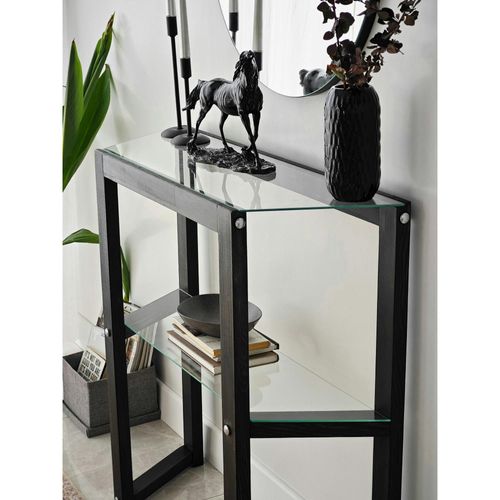 Console En Verre Et Bois Anthracite - 2 Plateaux Lhasa - Table console BUT