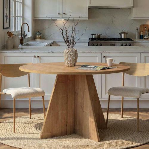 Table à Manger Ronde Effet Bois Clair Ø120 Cm Marfa - Table BUT