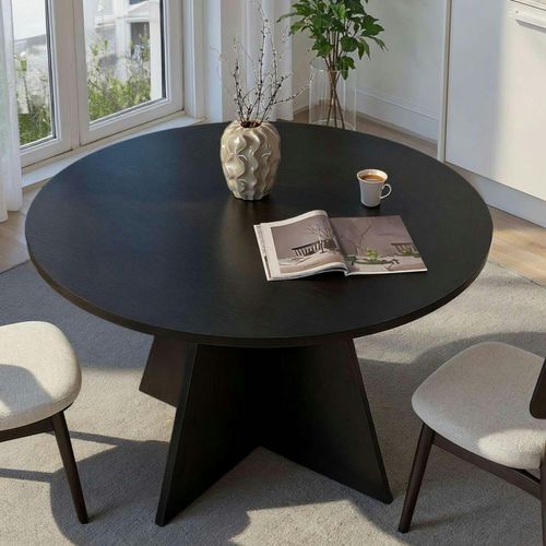 Table à Manger Ronde Noire Effet Bois Ø120 Cm Marfa - Table BUT