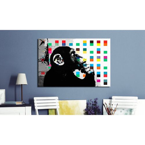 Tableau Banksy Le Singe Penseur 90 X 60 Cm Noir - Tableau - Toile BUT