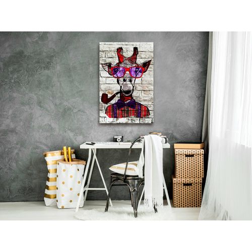 Tableau Hipster Girafe Verticale 60 X 90 Cm Blanc - Tableau - Toile BUT