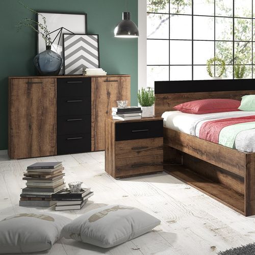 Ensemble Lit 160x200 Plus Chevets Collection Eos. Couleur Chêne Foncé ...