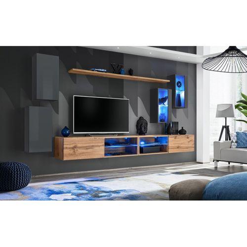 Ensemble Meubles De Salon Switch Xxv – LED – Gris Et Chêne – Design ...