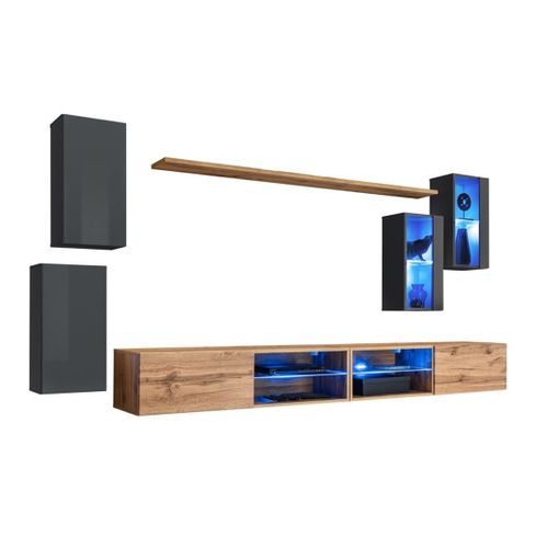 Ensemble Meubles De Salon Switch Xxv – LED – Gris Et Chêne – Design ...