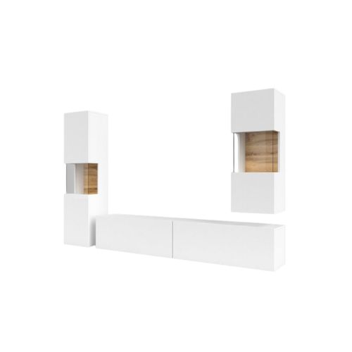 Ensemble De 3 Meubles De Salon Collection Eva. Couleur Blanc Et Chêne ...