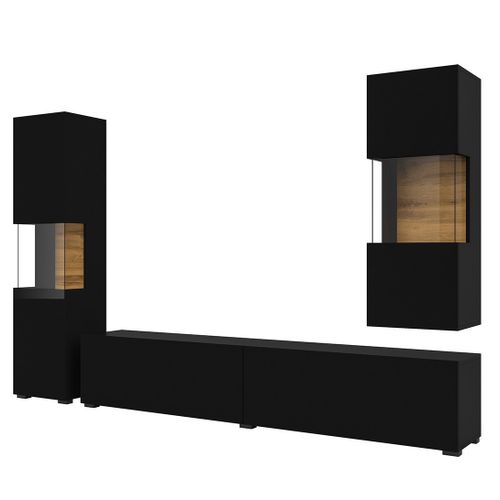Ensemble De 3 Meubles De Salon Collection Eva. Couleur Noir Et Chêne ...