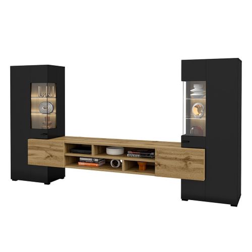 Ensemble De 3 Meubles De Salon Collection Kobee. Couleur Noir Et Chêne ...