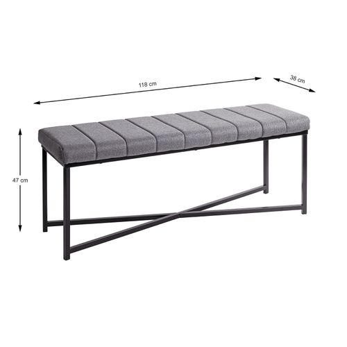 Banc Avec Siège Rembouré Gris Et Cadre En Métal Noir - Longueur 118 X ...