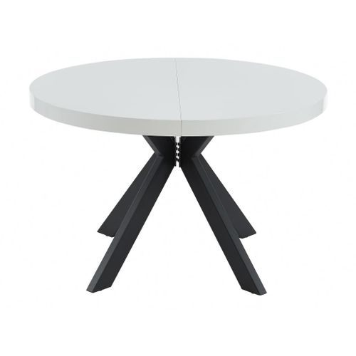 Table à Manger Extensible 4 à 8 Personnes En Mdf Et Acier - Blanc Laqué ...
