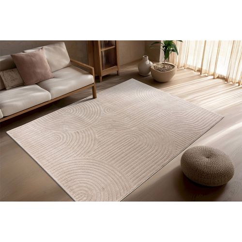 Tapis Beige à Motifs Relief Antidérapant Durable 170 X 120 Cm Beige ...