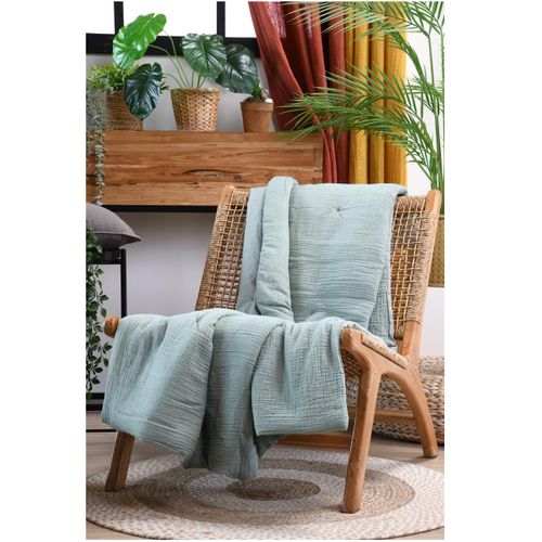 Plaid Ou Edredon En Gaze De Coton 125 X 150 Cm Pop Color Sauge - Plaid BUT