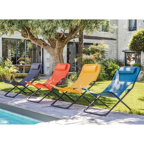 Chaise Relax En Acier Et Toile Easy Bleu - Chaise longue - Transat BUT