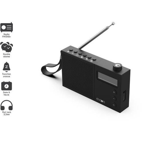 Radio-réveil Evoom Egy Noir - Fm Et Radio Dab+ - Batterie Piles/usb - 2 ...