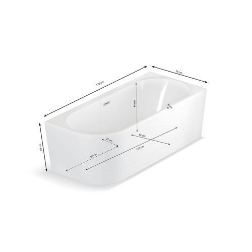 Baignoire Semi-îlot Murale Capri Droite L. 170 X L. 76 Cm - Toute l'offre baignoire BUT