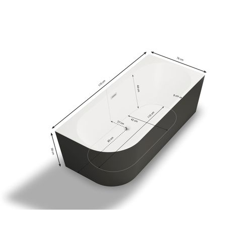 Baignoire Semi-îlot Murale Capri Noire Mate Droite 170x76 Cm - Toute l'offre baignoire BUT