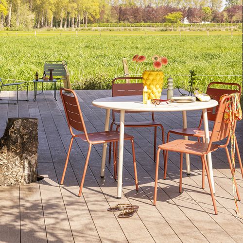 Zola - Table à Manger De Jardin 4 Personnes Ronde En Métal - Beige ...