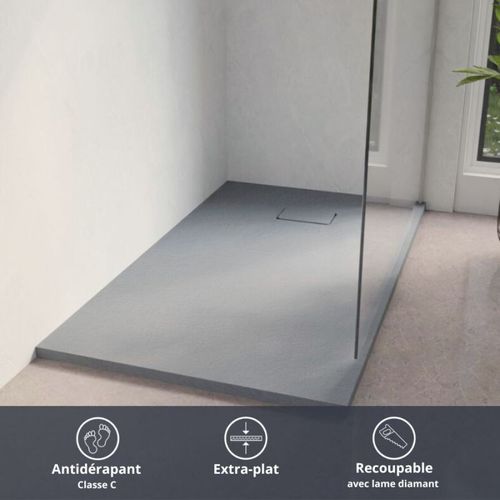 Receveur De Douche 160x90 Cm Extra Plat - Saphir- Gris Ciment - Receveur de douche BUT