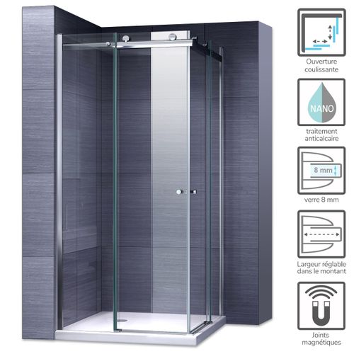 Cabine De Douche 105x120x200cm (sans Receveur) Porte Coulissante Verre 8 Mm Transparent Atemis ...
