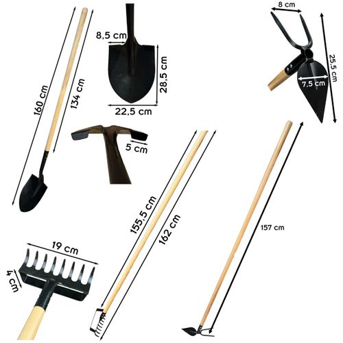 Ogrod Lot D'outils De Jardinage Pelle Bêche + Râteau + Serfouette Panne ...