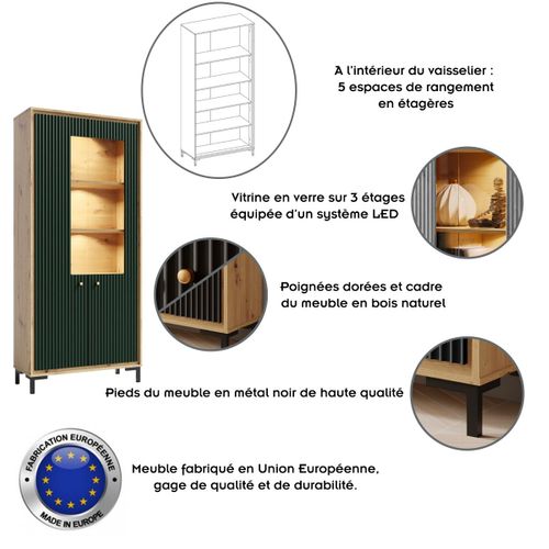 Parii Vaisselier 5 étages En Bois Vitrine Avec LED 89x196 Cm Design ...