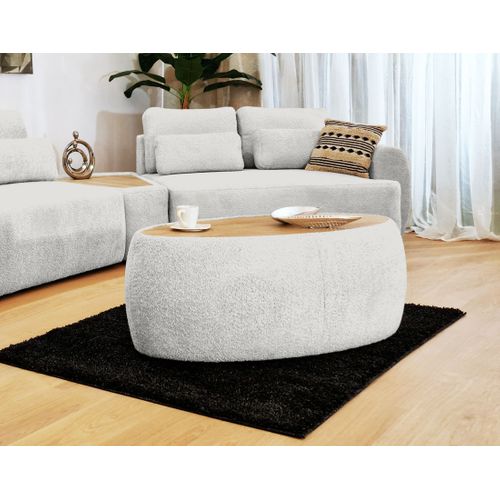 Mahina - Table Basse Ovale - En Tissu Bouclette Et Plateau En Bois ...